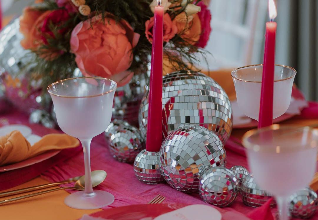 Pink And Orange Wedding Inspiration With Disco Balls