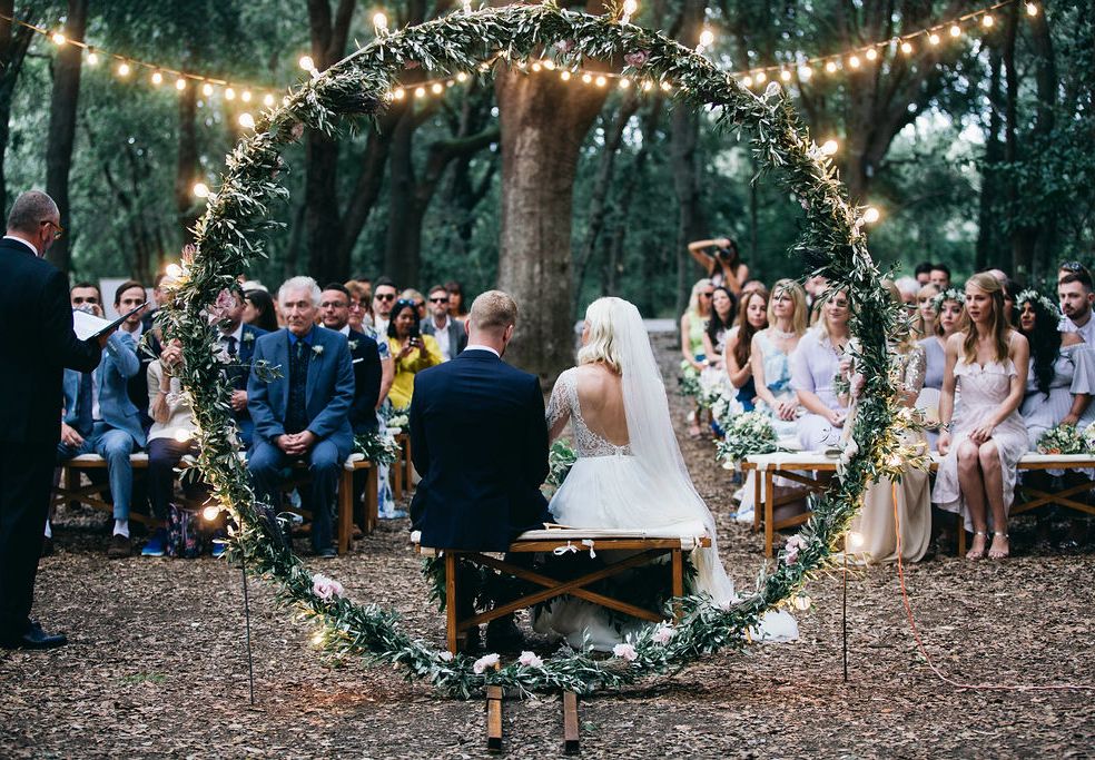 Fairy Light Moon Gate Altar for a Wedding in the Puglian Countryside