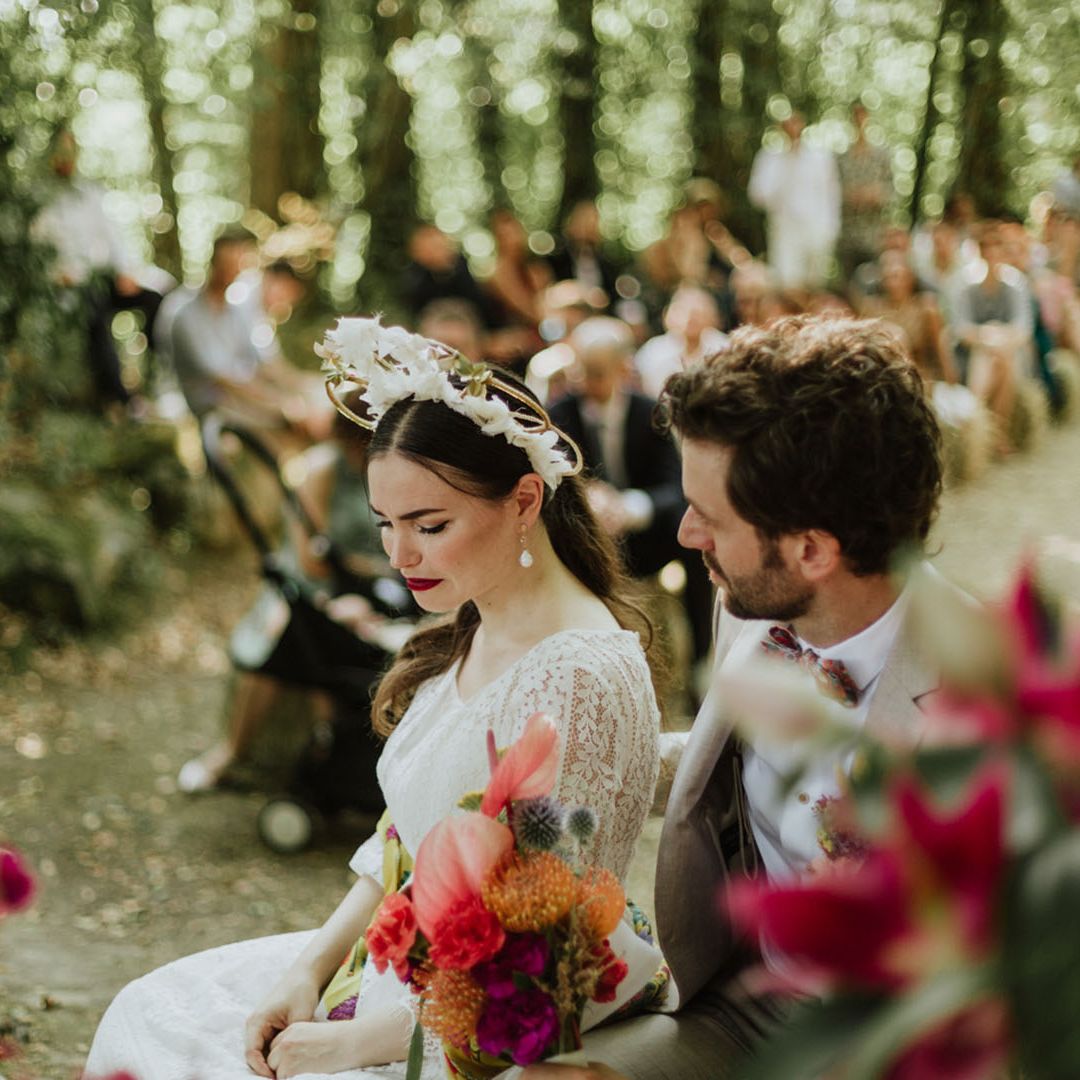 Bridal Crown at Italian Blessing With Pink Wedding Flowers