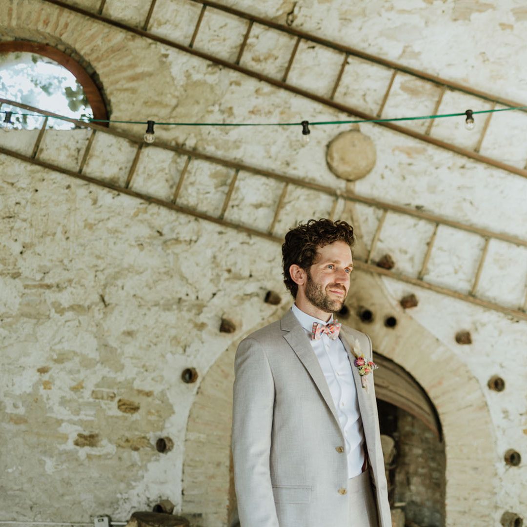 Bridal Crown at Italian Blessing With Pink Wedding Flowers