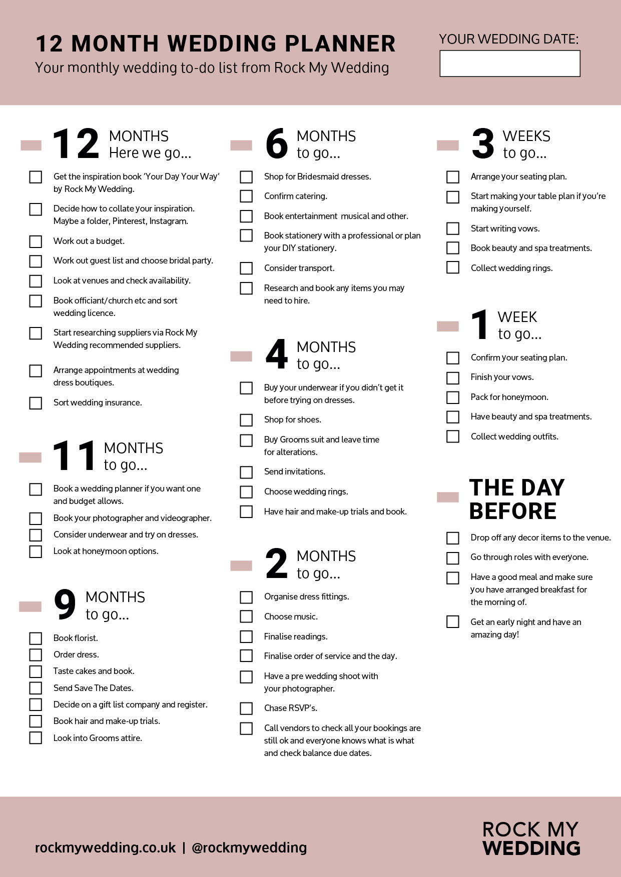 12 Month Wedding Checklist For Planning Your Wedding Day