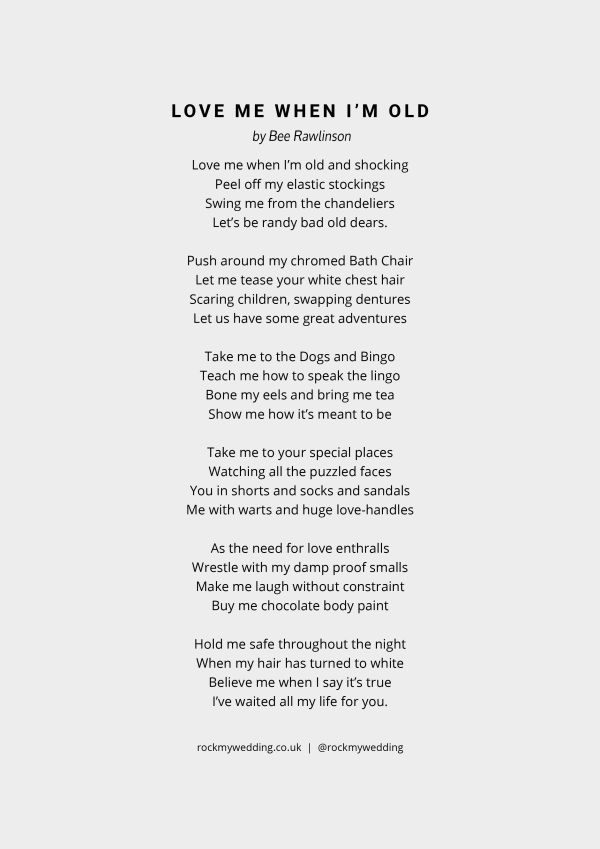 Love Me When I’m Old by Bee Rawlinson Wedding Reading