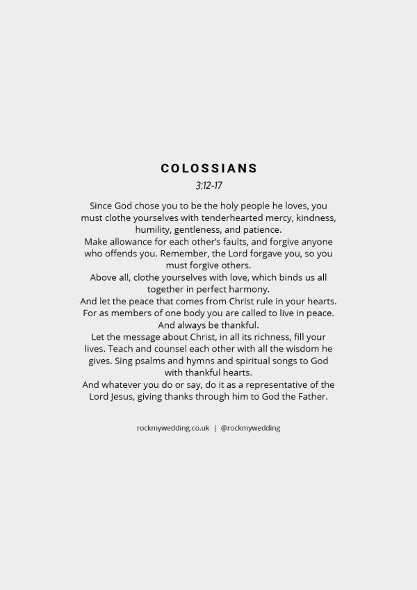 Colossians 3:12-17 Religious Wedding Reading - Rock My Wedding