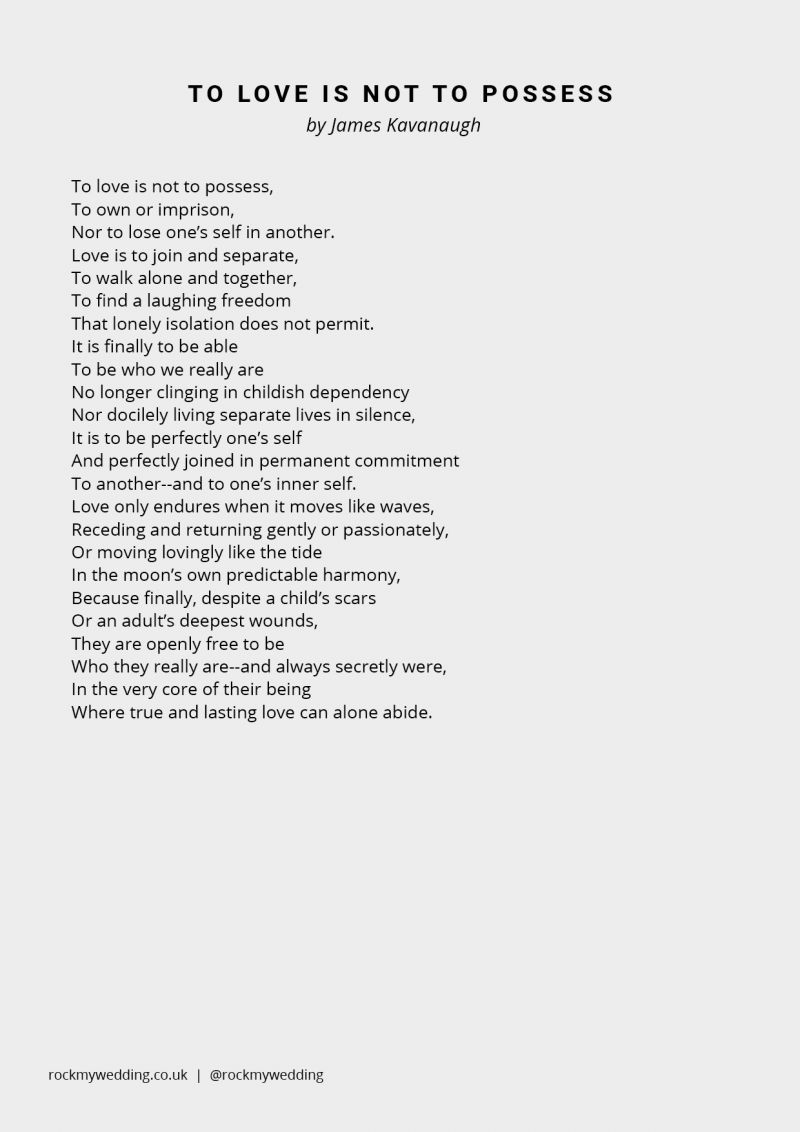 To Love Is Not To Possess Wedding Reading By James Kavanaugh
