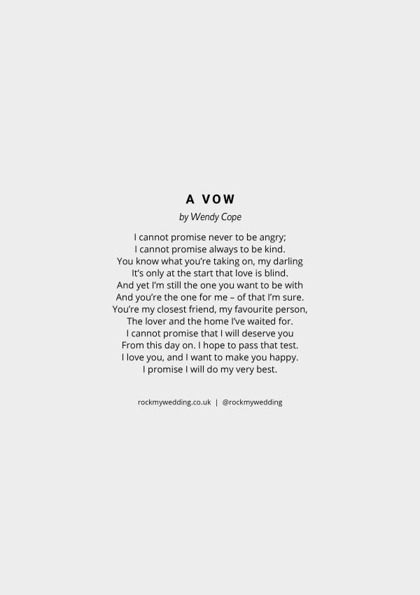 A Vow By Wendy Cope Wedding Poem - Rock My Wedding