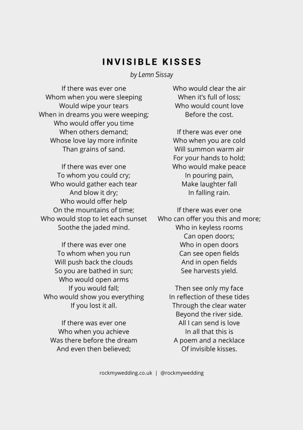 Invisible Kisses by Lemn Sissay Wedding Reading - Rock My Wedding